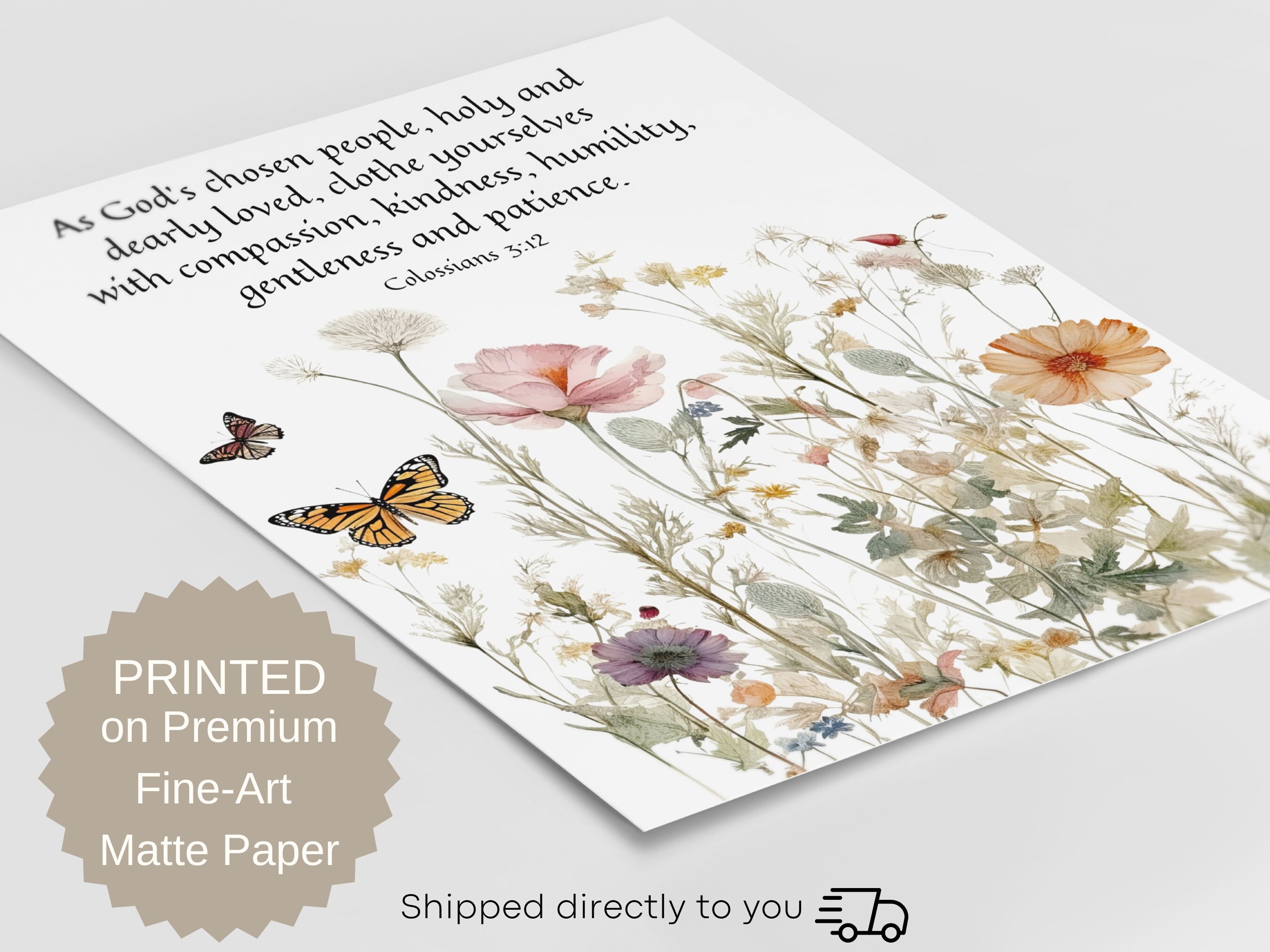 Bible Verse Wildflower Wall Art - Colossians 3: 12 | Butterflies and ...
