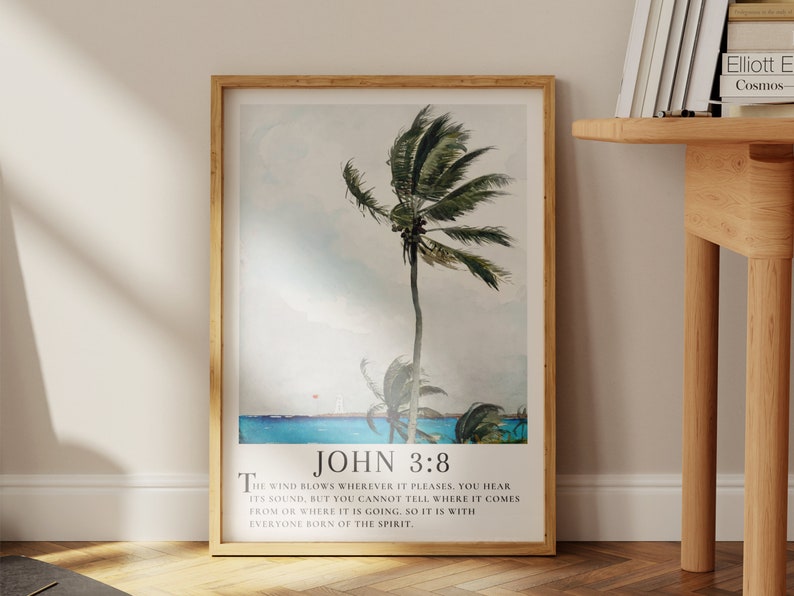 John 3:8 Bible Verse Wall Art - Palm Tree Blowing in the Wind ...