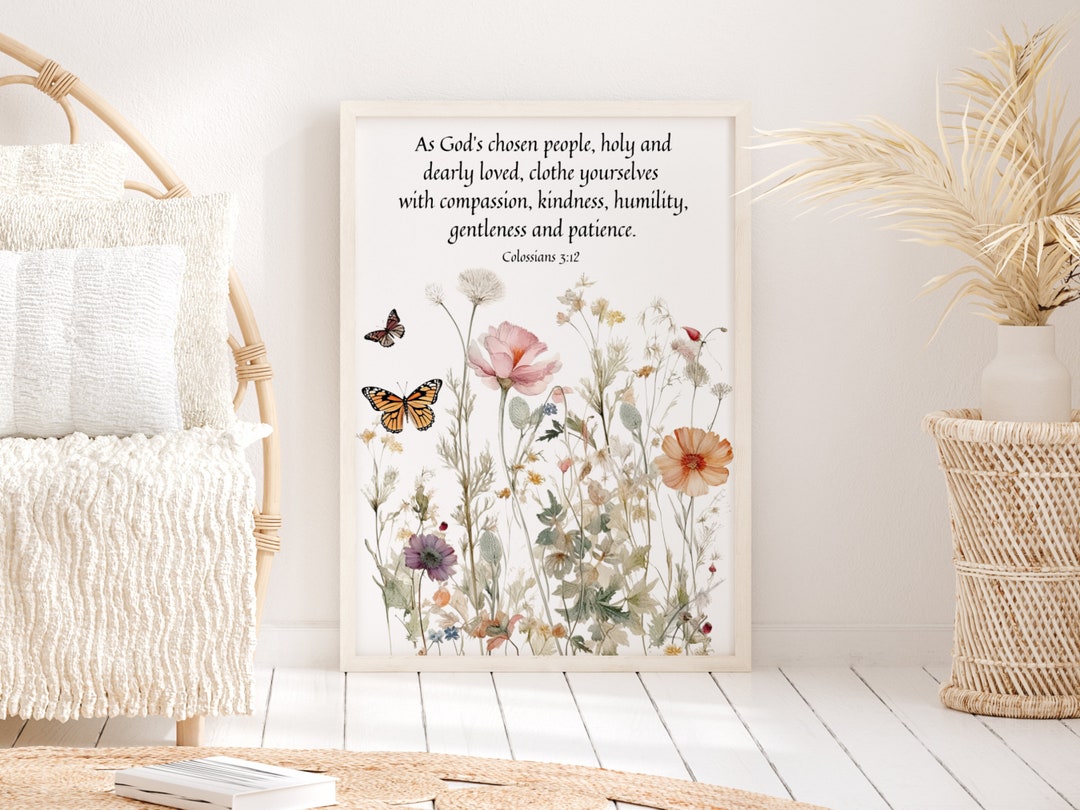 Bible Verse Wildflower Wall Art Colossians 3: 12 Butterflies and ...