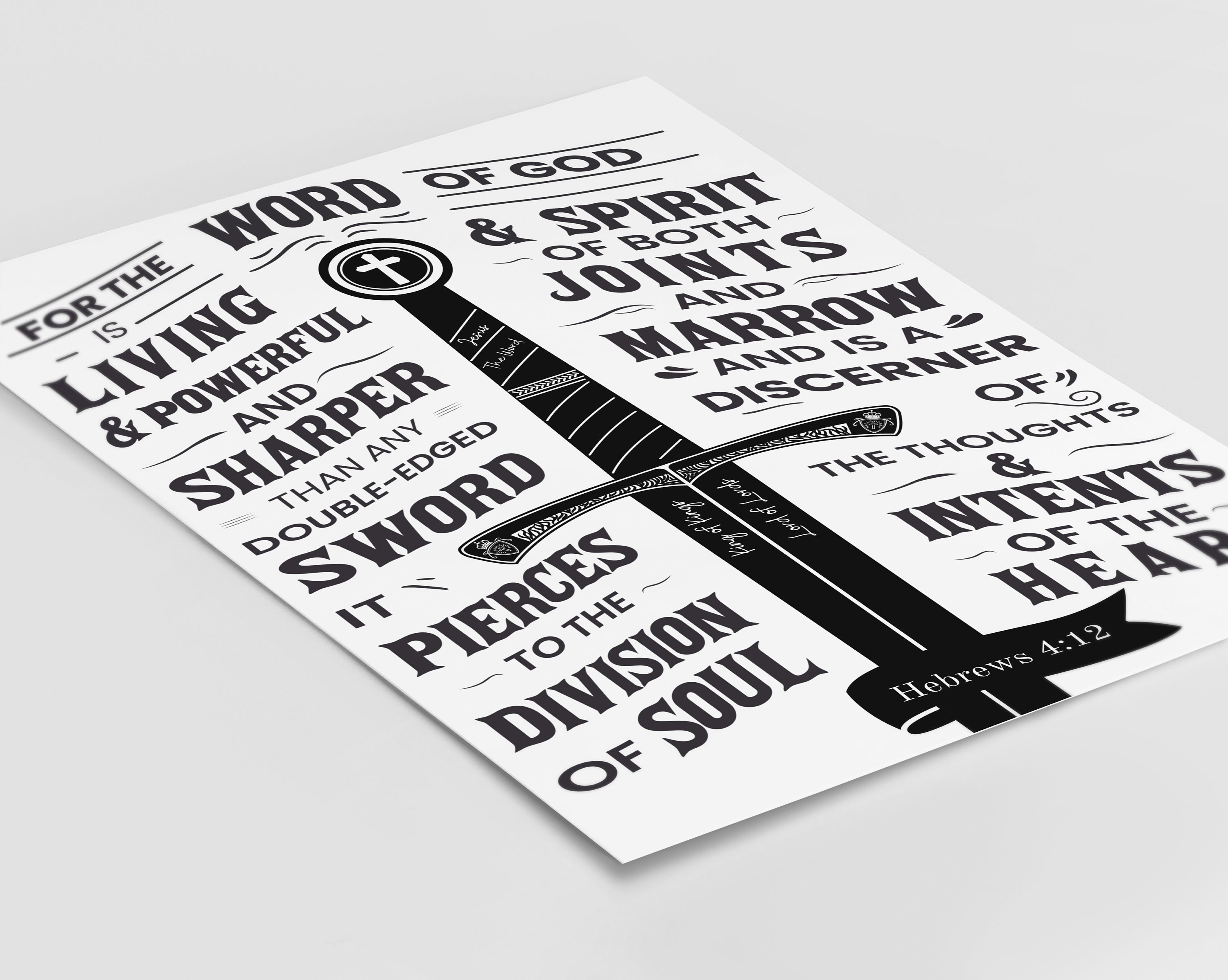 Bible Verse Poster the Word of God is Sharper Than Any Sword Hebrews 4: ...