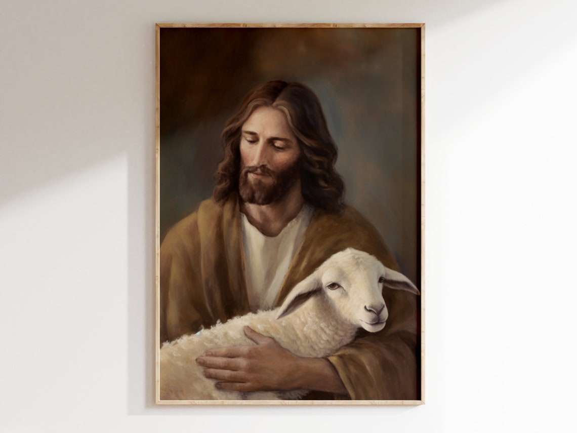 Jesus & the Lost Sheep Jesus Portrait Painting Wall Art Jesus Christ ...