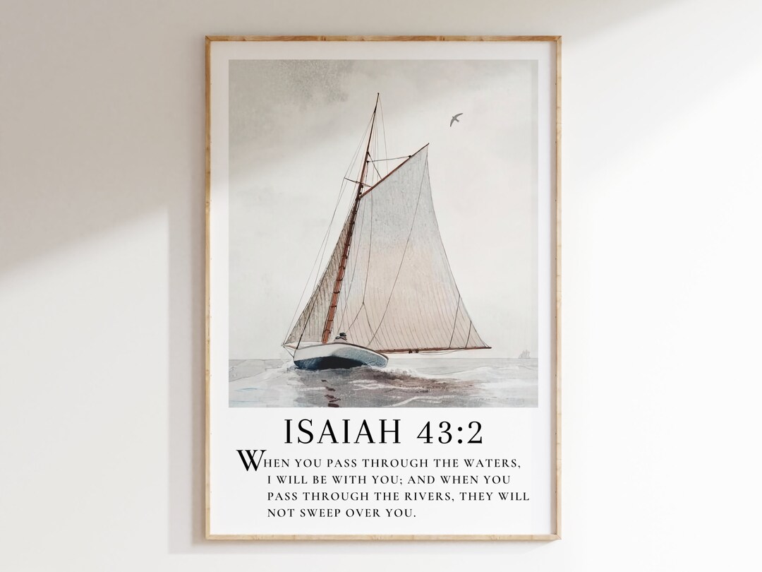 Scripture Wall Art W/ Vintage Sailboat Painting | Bible Verse Wall Art ...