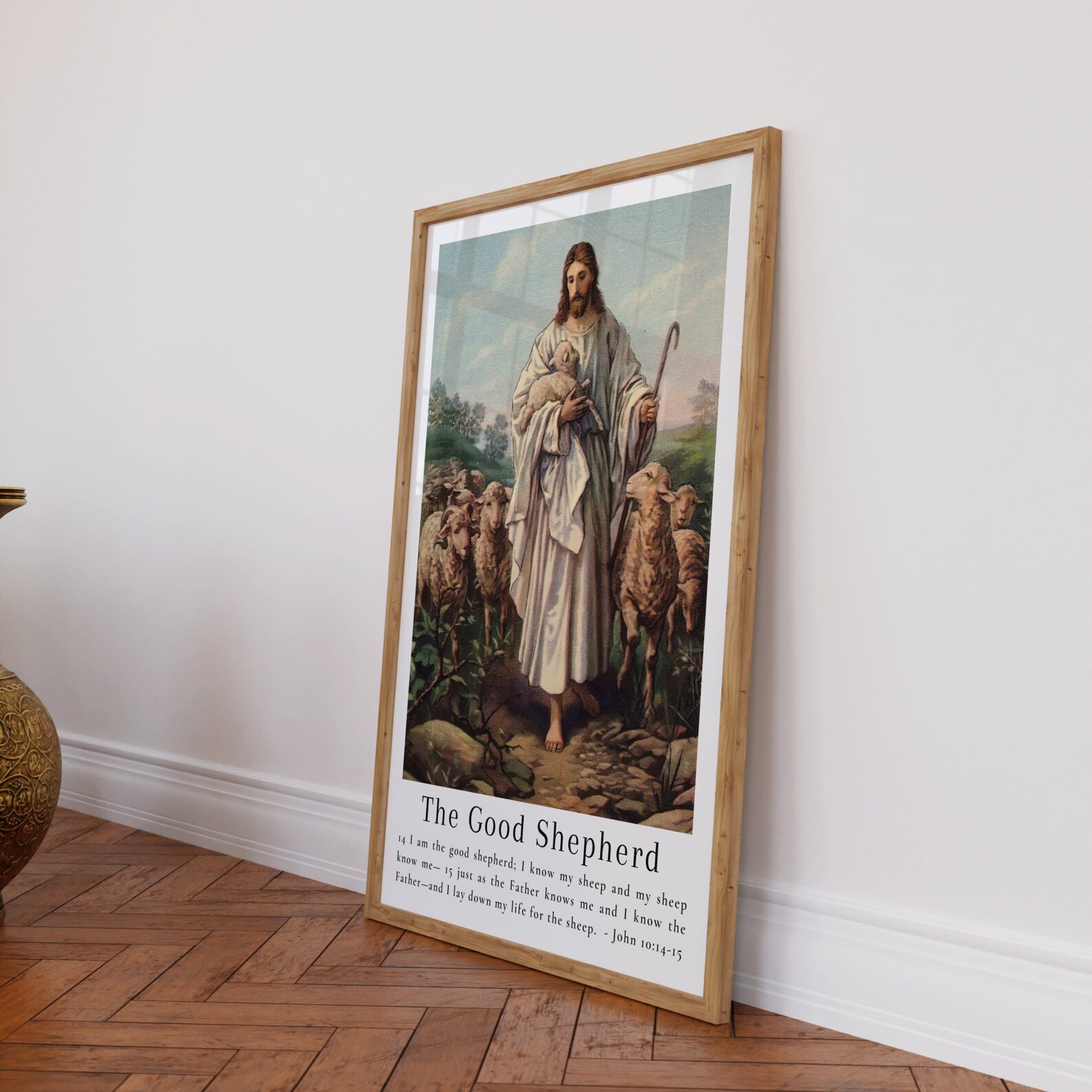 The Good Shepherd - Vintage Jesus Wall Art With Bible Verse From John 10:14 | Bible Verse Wall ...