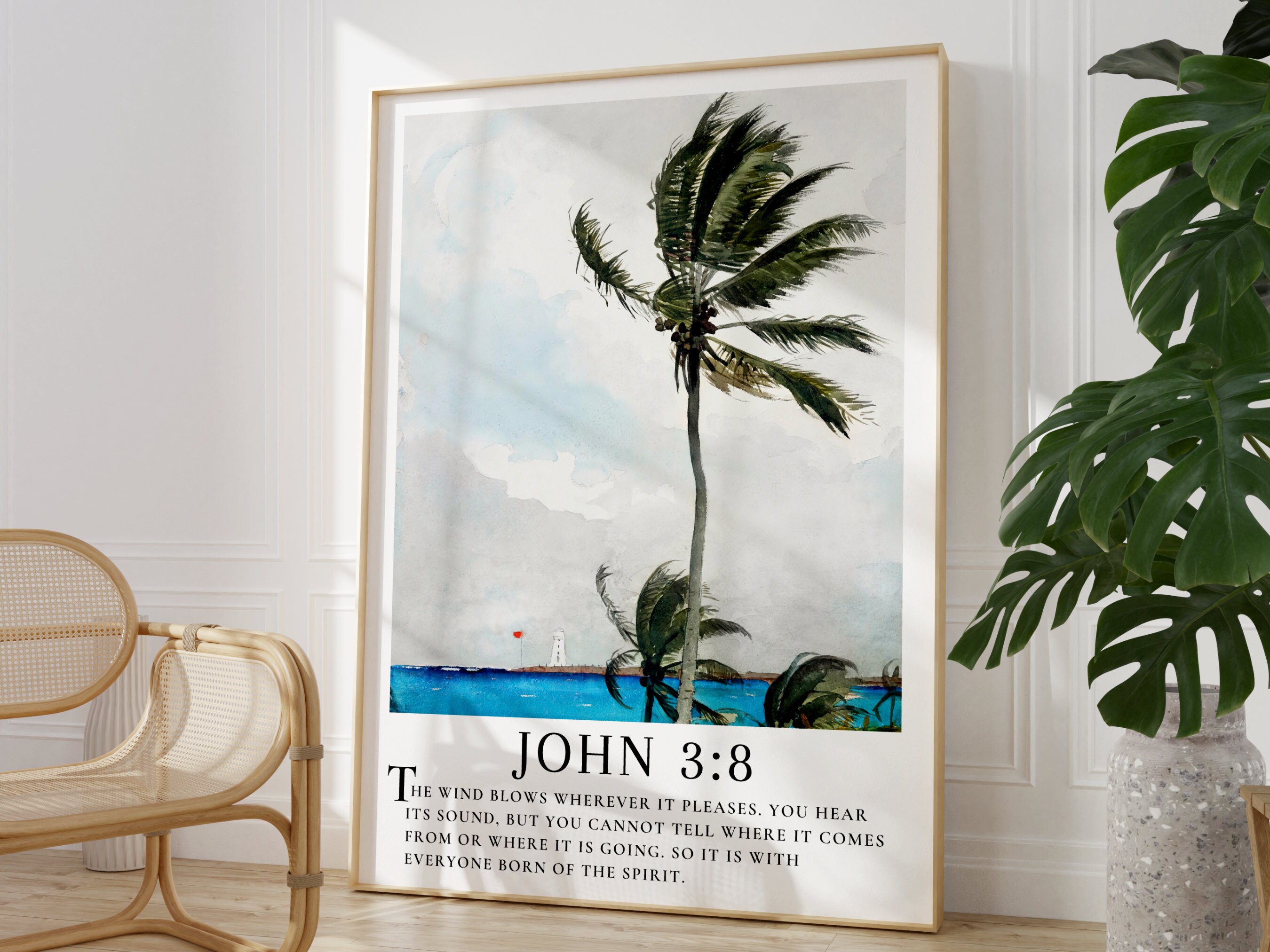John 3:8 Bible Verse Wall Art - Palm Tree Blowing in the Wind ...