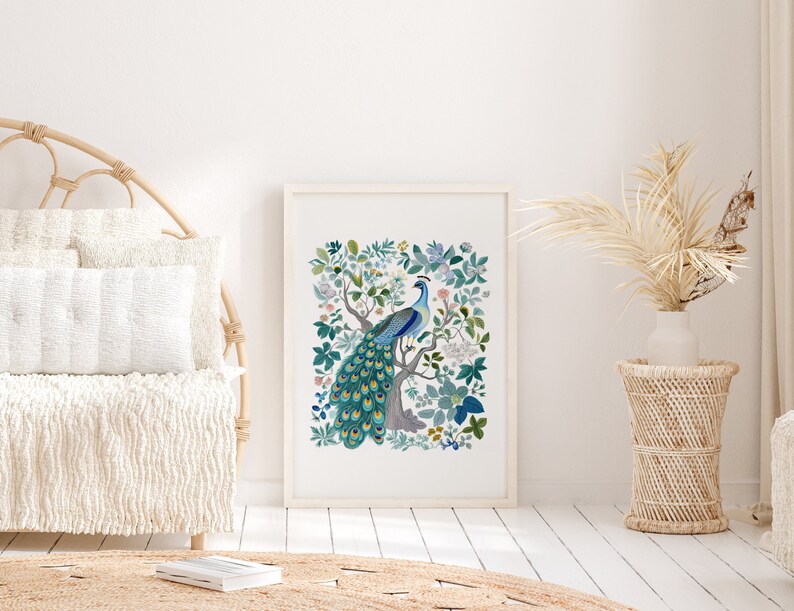 Peacock Wall Decor - Peacock Gouache Painting | Boho Decor, Modern ...