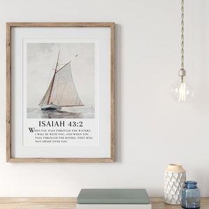 Scripture Wall Art W/ Vintage Sailboat Painting | Bible Verse Wall Art ...