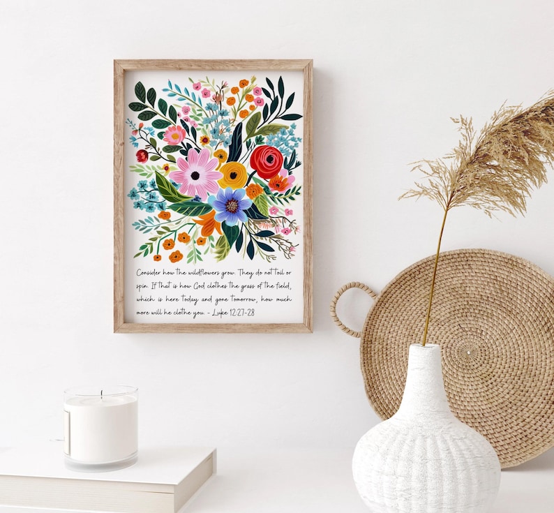 Consider the Wild Flowers - Luke 12 Bible Verse Wall Art | Flower Wall ...