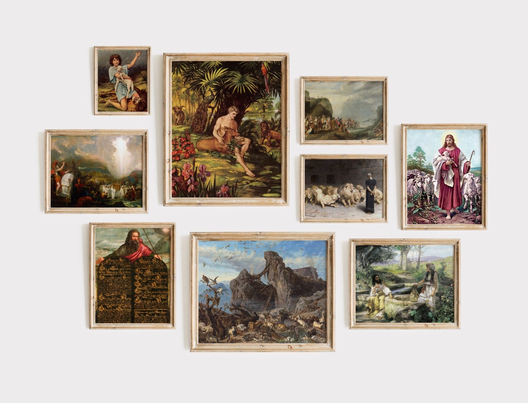 VINTAGE Bible Art - SET of 9 | Scripture Wall Art, Jesus Art, Moses ...