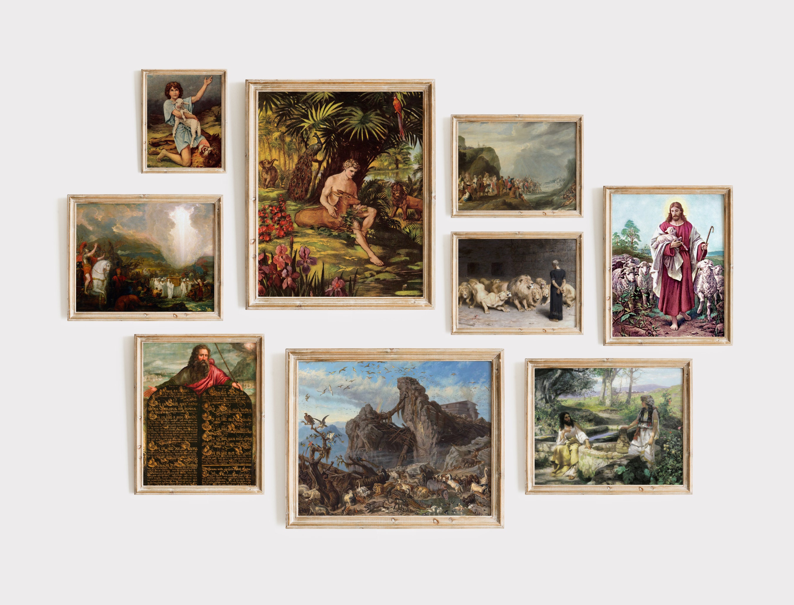 VINTAGE Bible Art - SET of 9 | Scripture Wall Art, Jesus Art, Moses ...
