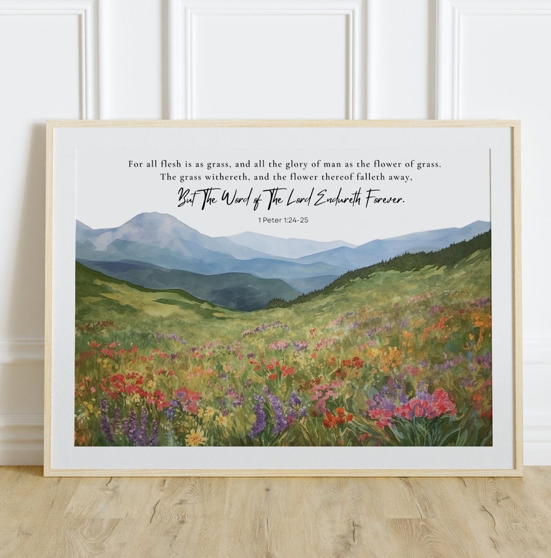 Wildflower Landscape Painting With Bible Verse, Scripture Bible Poster ...