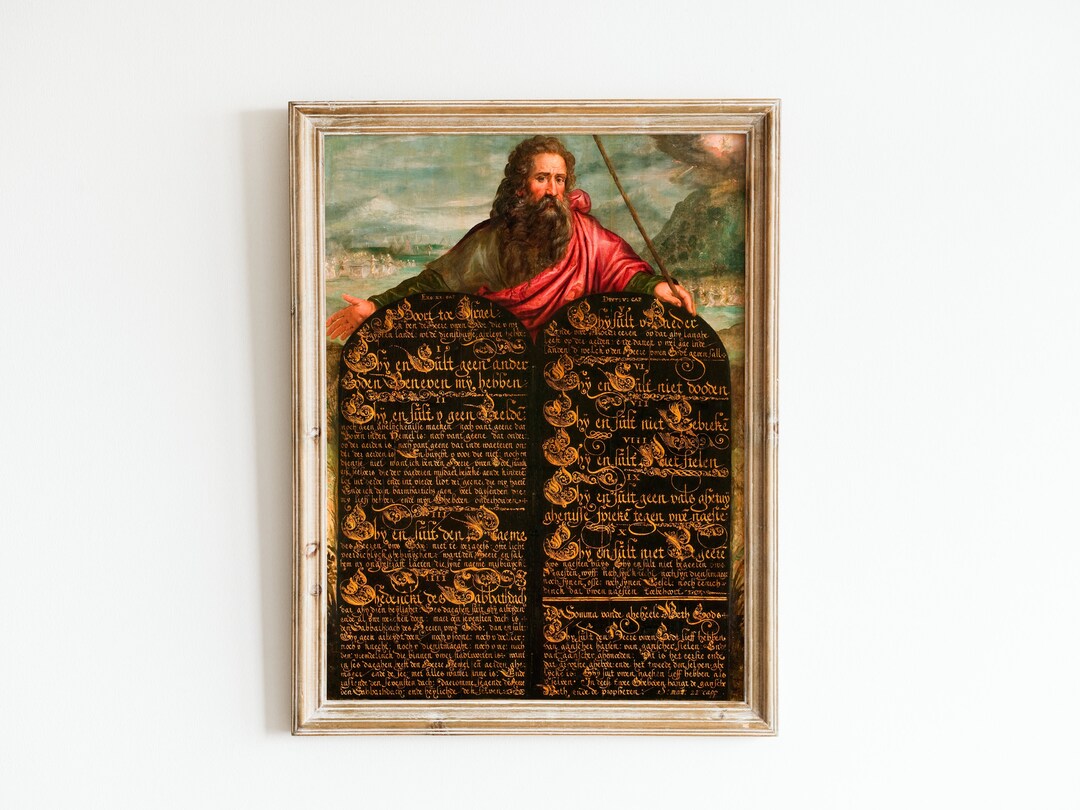 Moses and the Ten Commandments Oil Painting Vintage Moses Bible Wall ...
