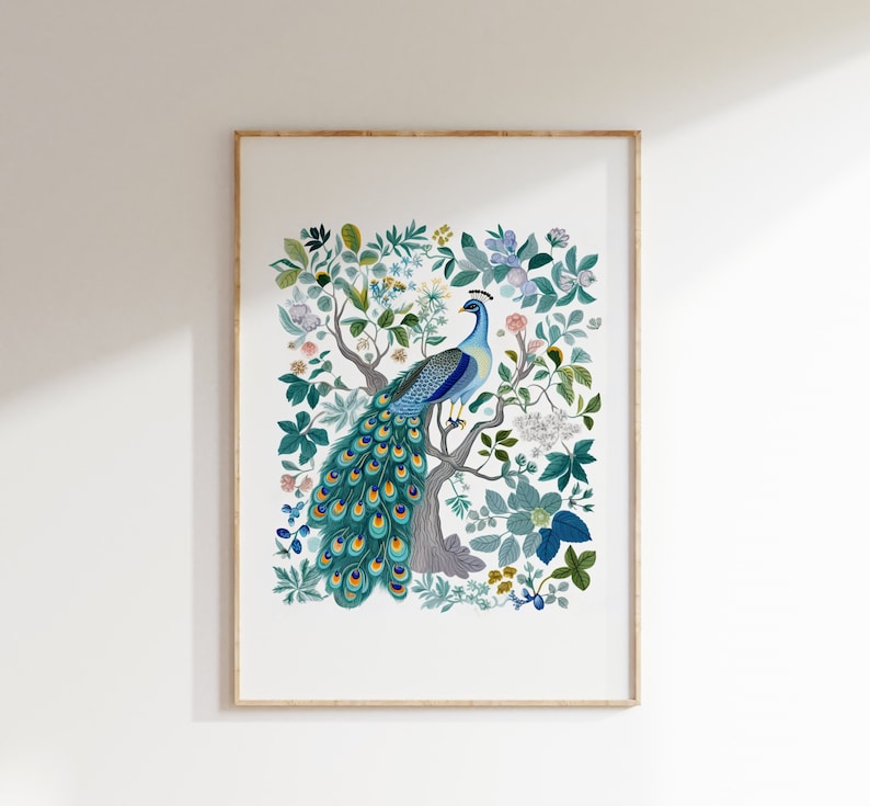 Peacock Wall Decor - Peacock Gouache Painting | Boho Decor, Modern ...