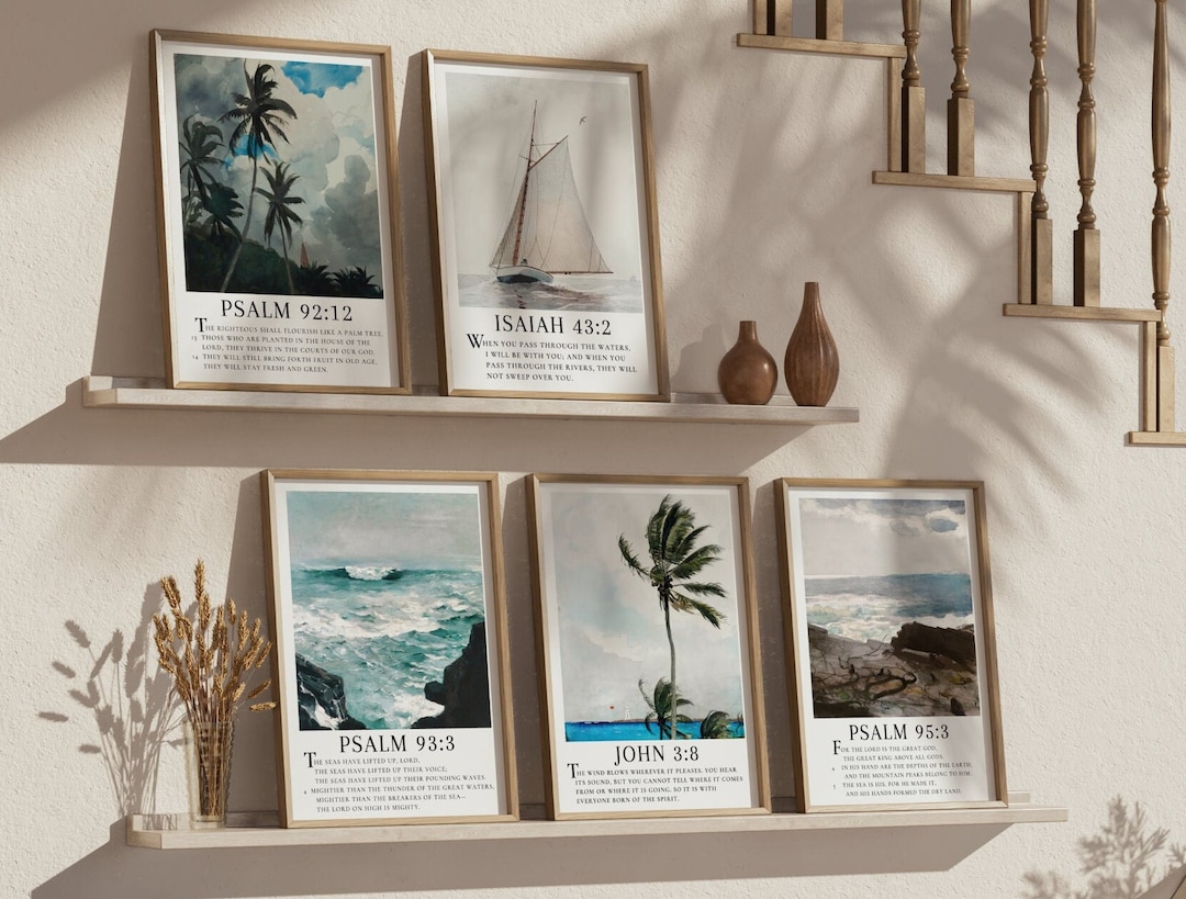 Gallery Wall SET of 5 Vintage Bible Verse Wall Art | Scripture Wall ...