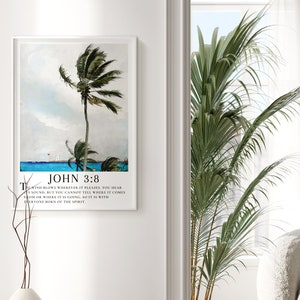John 3:8 Bible Verse Wall Art - Palm Tree Blowing in the Wind ...