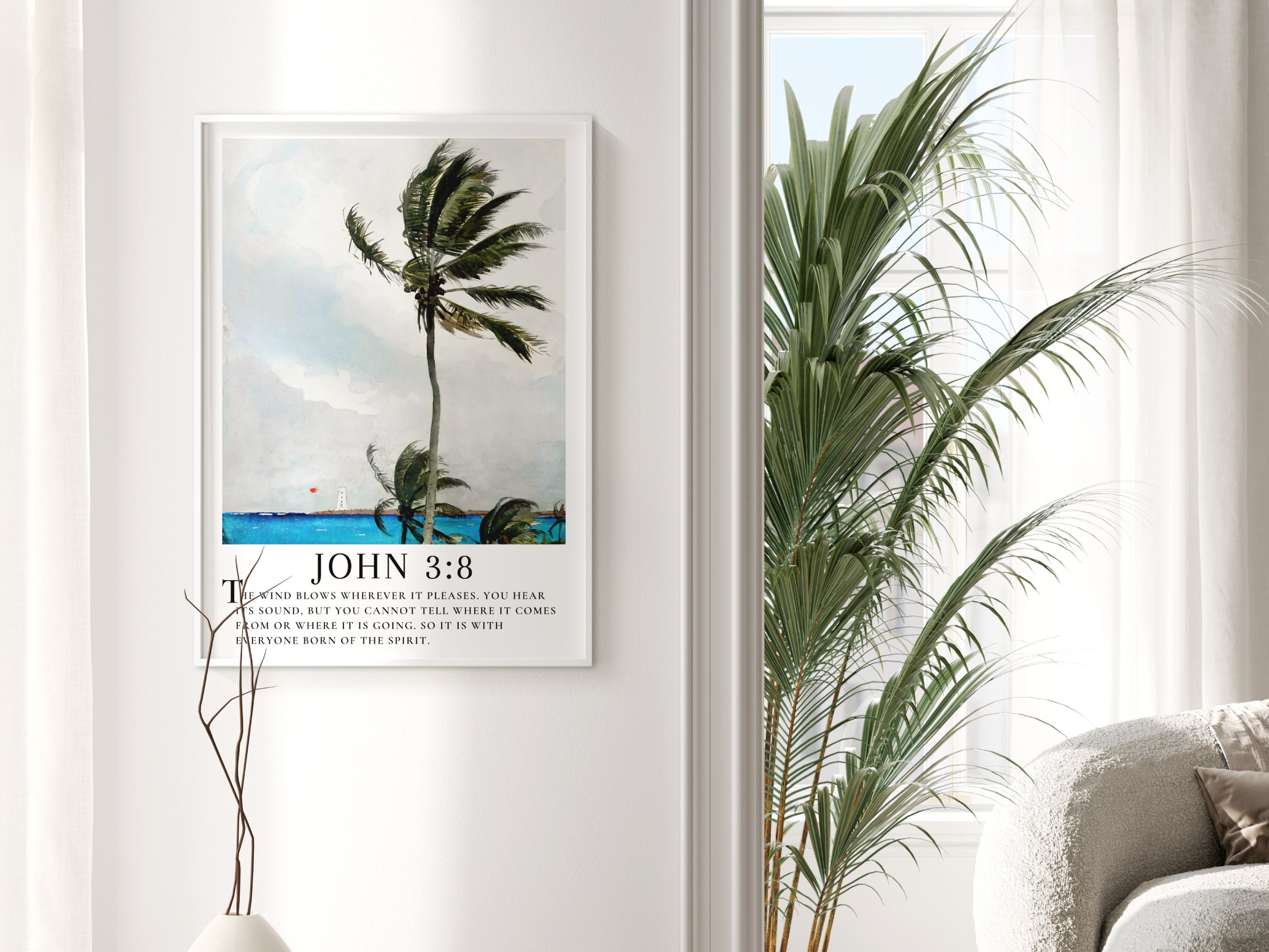 John 3:8 Bible Verse Wall Art - Palm Tree Blowing in the Wind ...