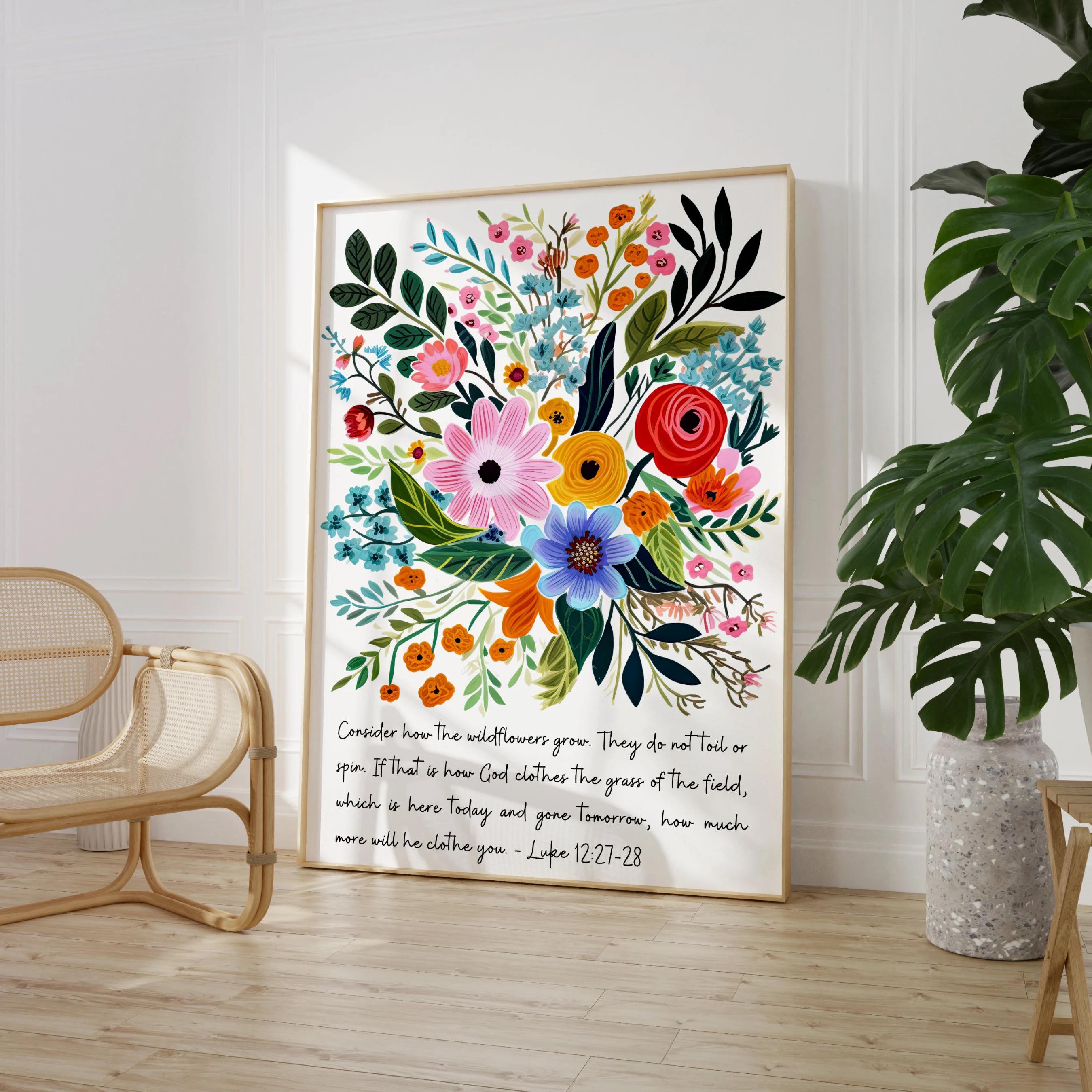 Consider the Wild Flowers - Luke 12 Bible Verse Wall Art | Flower Wall ...