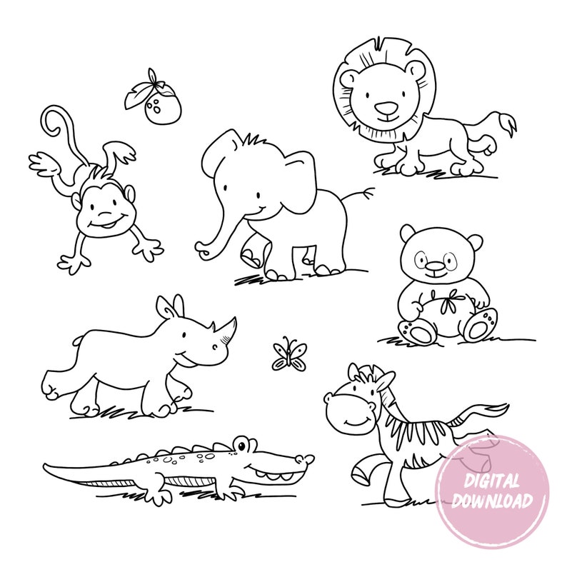 Animal Kingdom Safari Adventure Printable Kids Colouring Pages Cute ...
