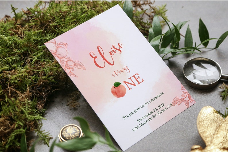 One Sweet Peach Birthday Invitation - Etsy