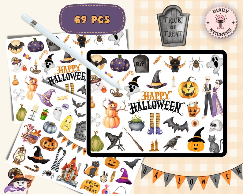 Halloween Digital Stickers for Goodnotes Planner, Halloween Pre-cropped ...