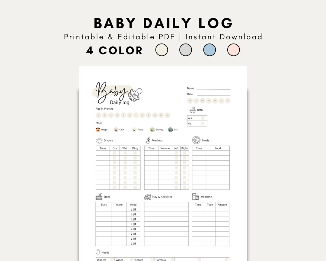 Baby Daily Log Tracker, Newborn Diary Chart, Printable Baby Care Log ...