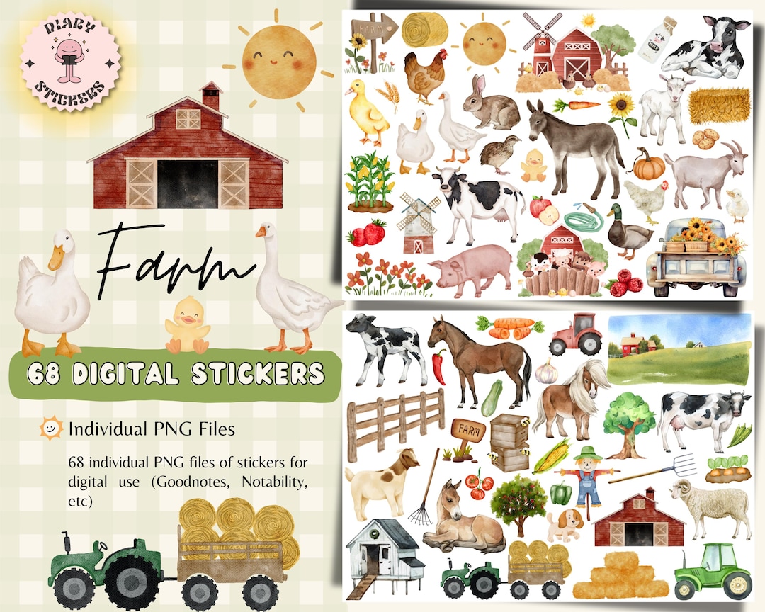 Farm Life Digital Stickers for Goodnotes, Farming Pre-cropped Digital ...