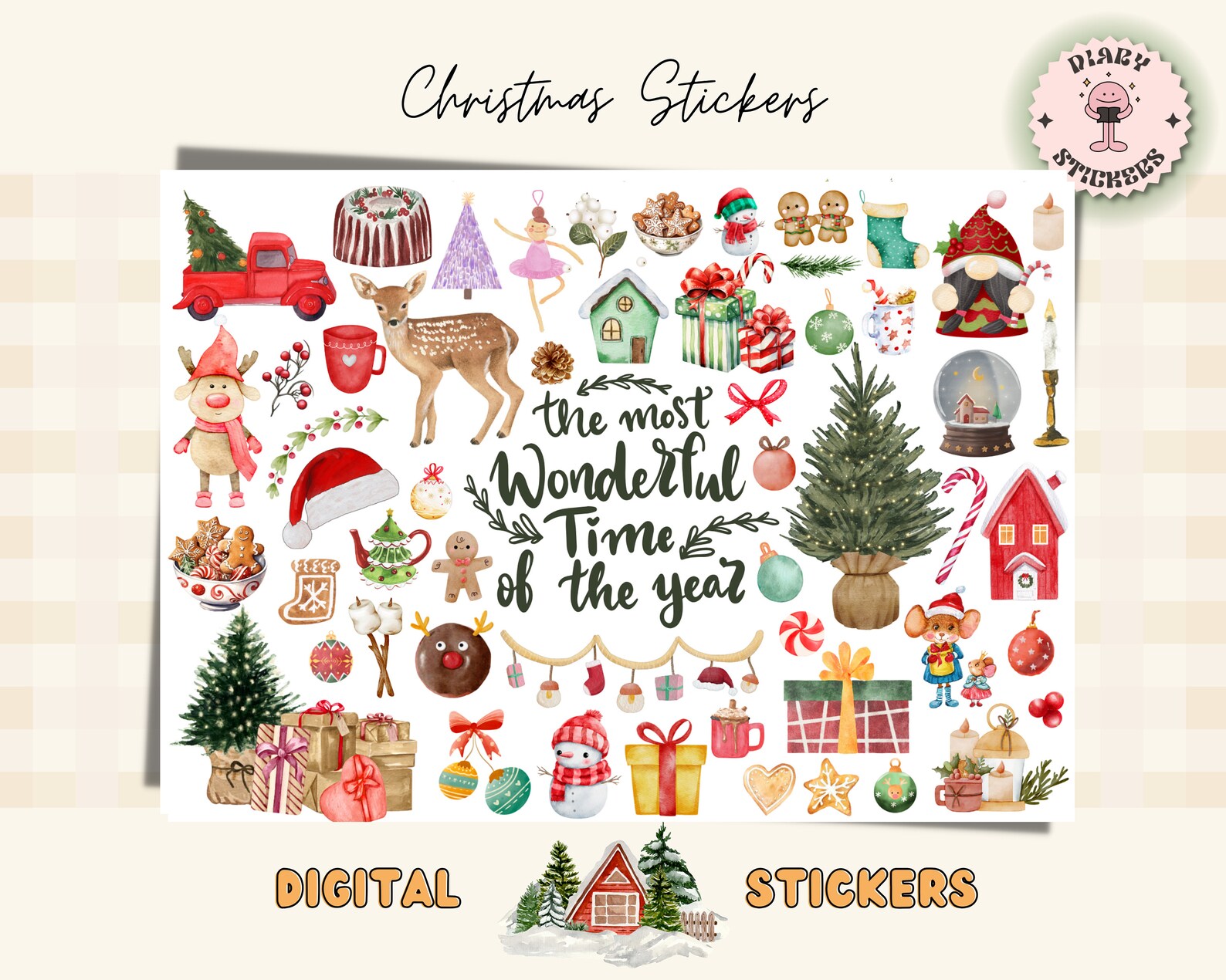 Christmas Digital Stickers, Christmas Stickers, Holiday Stickers ...