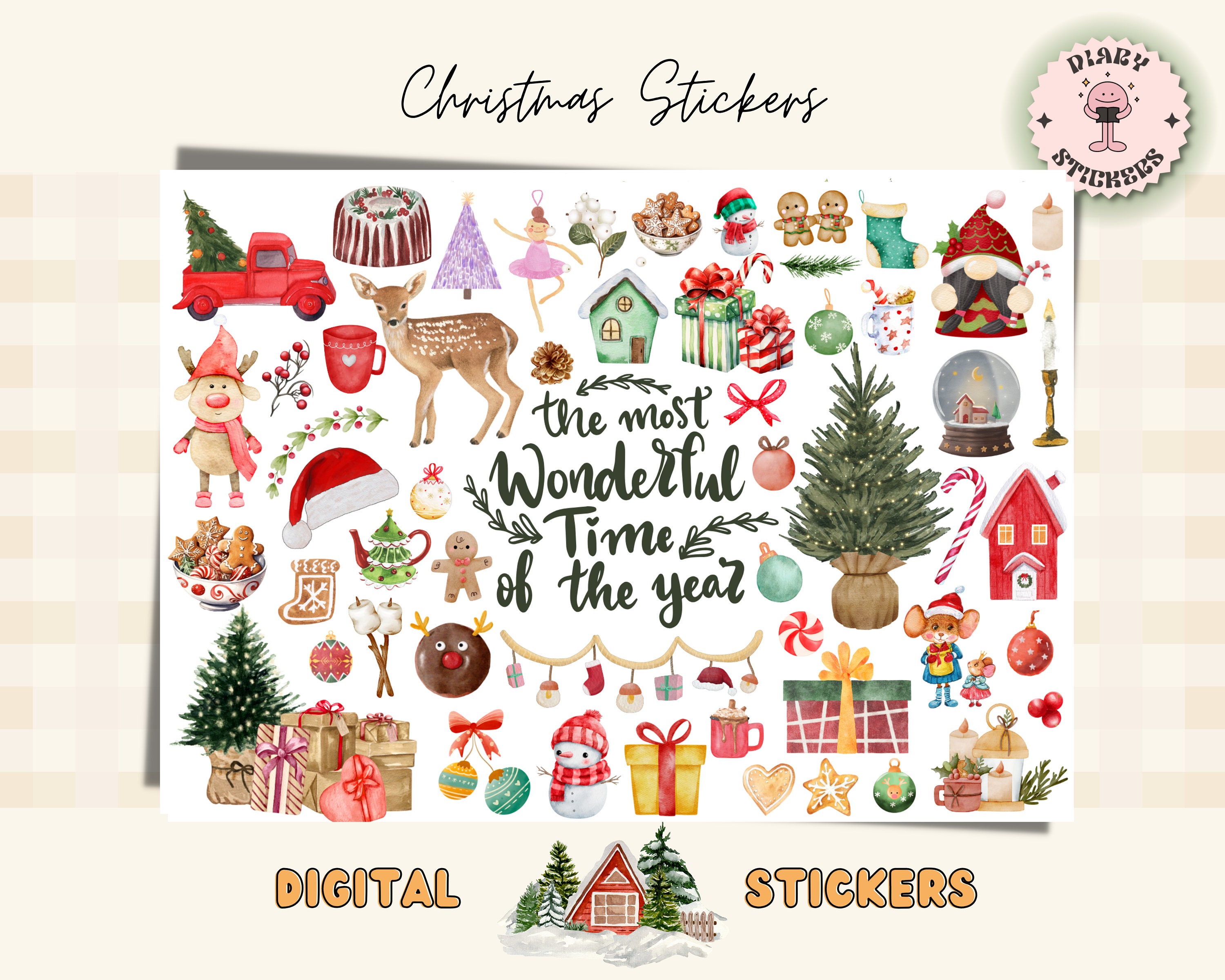 Christmas Digital Stickers, Christmas Stickers, Holiday Stickers ...