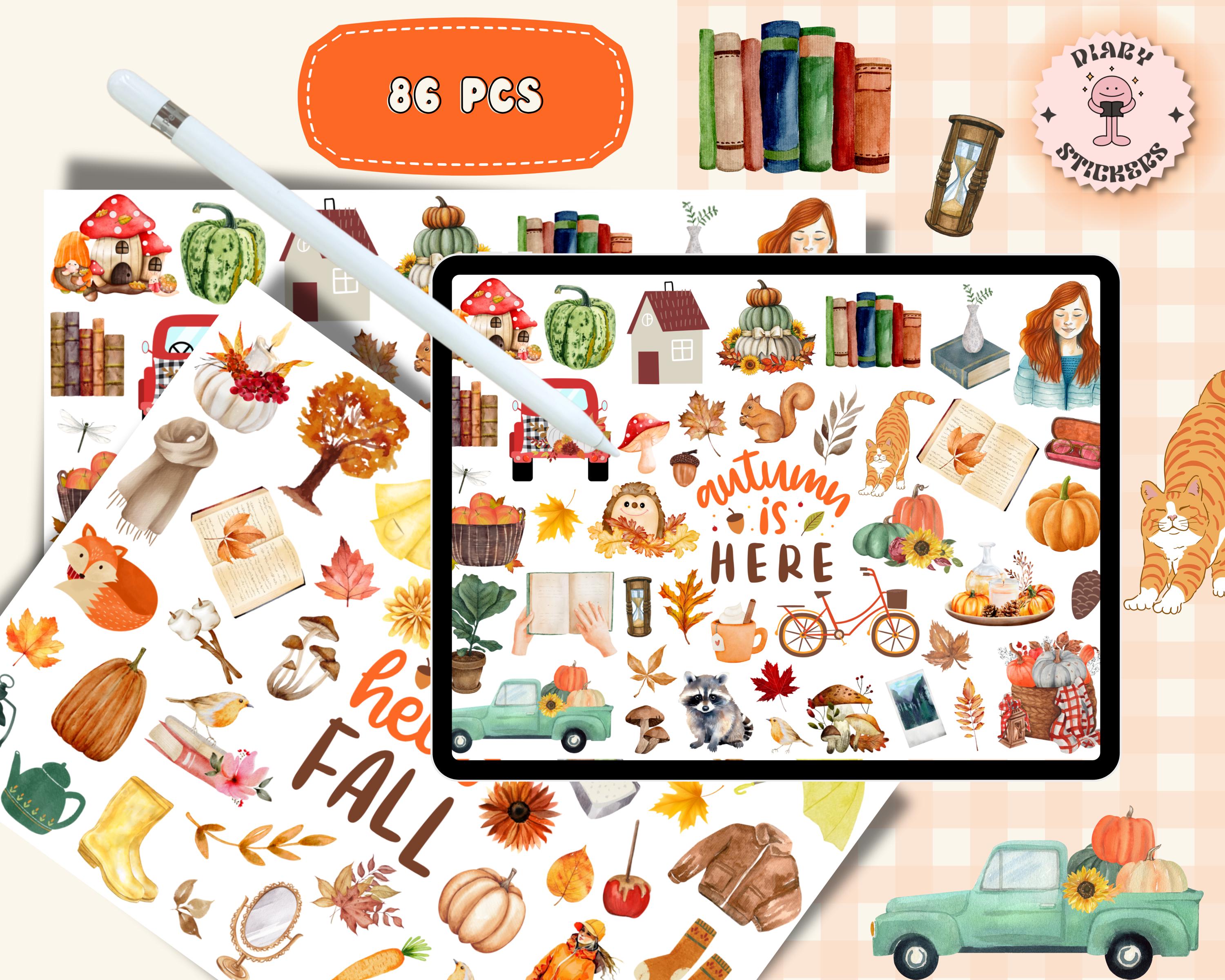 Autumn Digital Stickers for Goodnotes, Fall Season Pre-cropped Digital ...