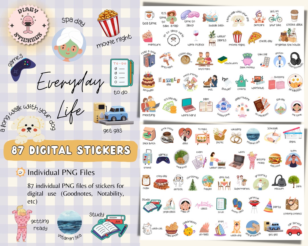 Everyday Life Digital Stickers, Planner Journal (PNG, Goodnotes File ...