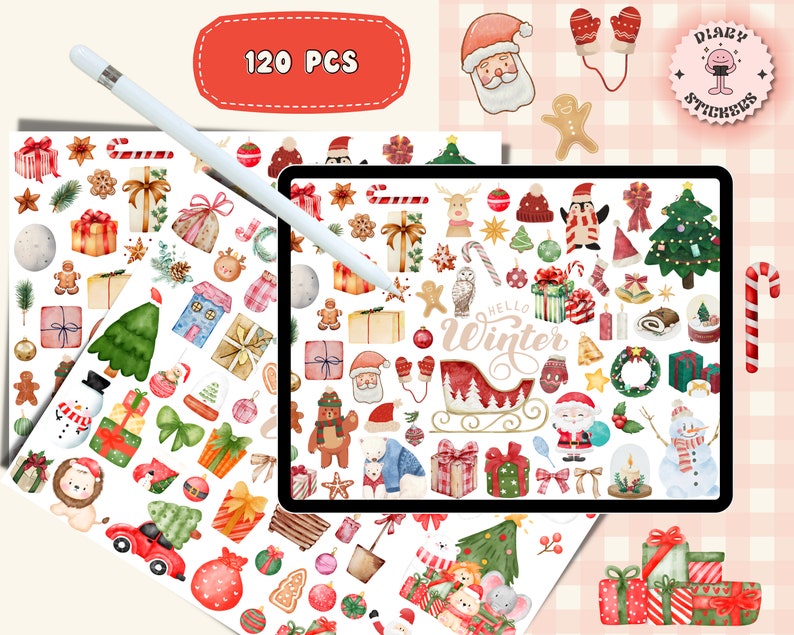 Winter Holiday Digital Stickers, Christmas Stickers, Holiday Stickers ...