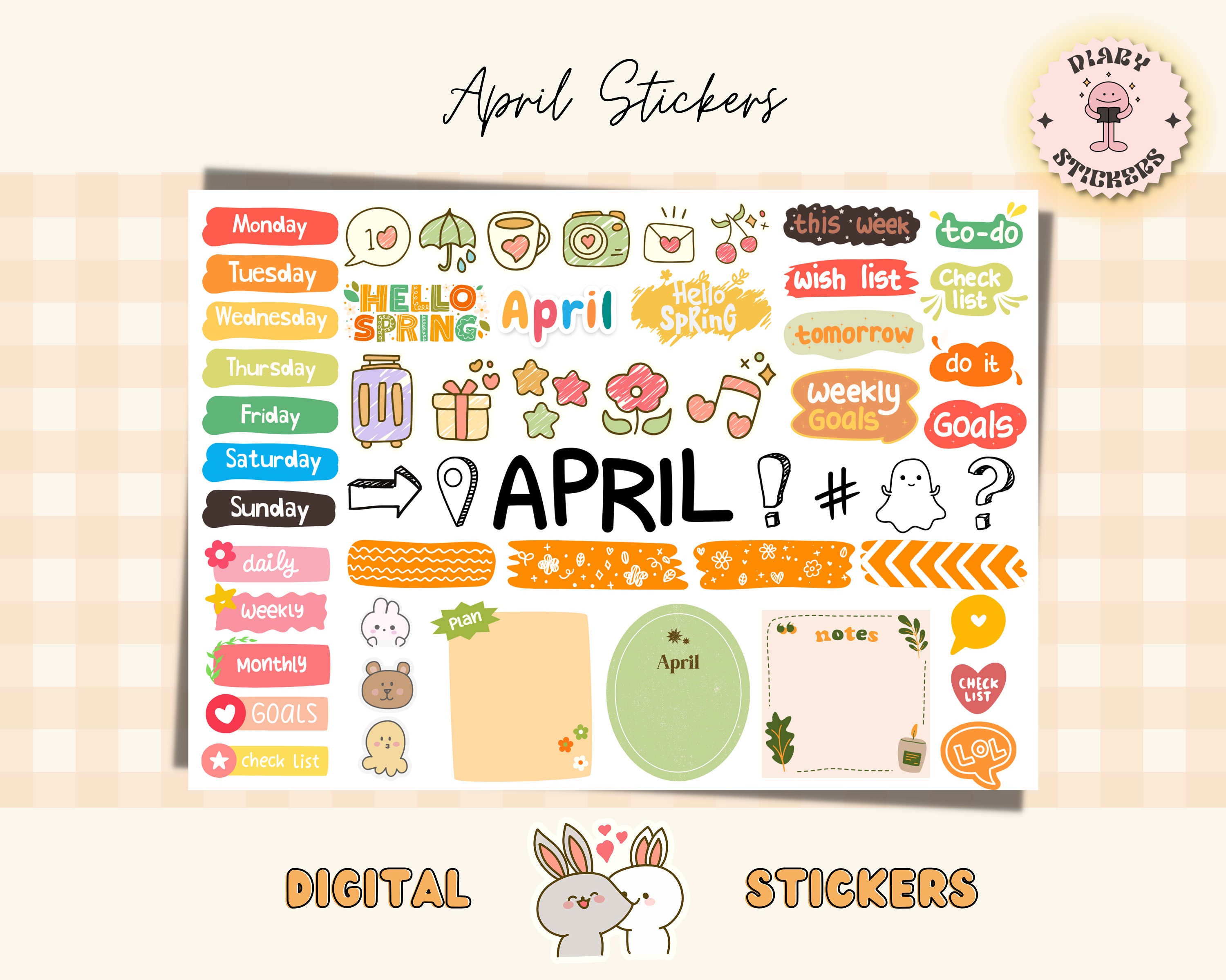 Month of April Digital Stickers for Goodnotes, April Pre-cropped ...