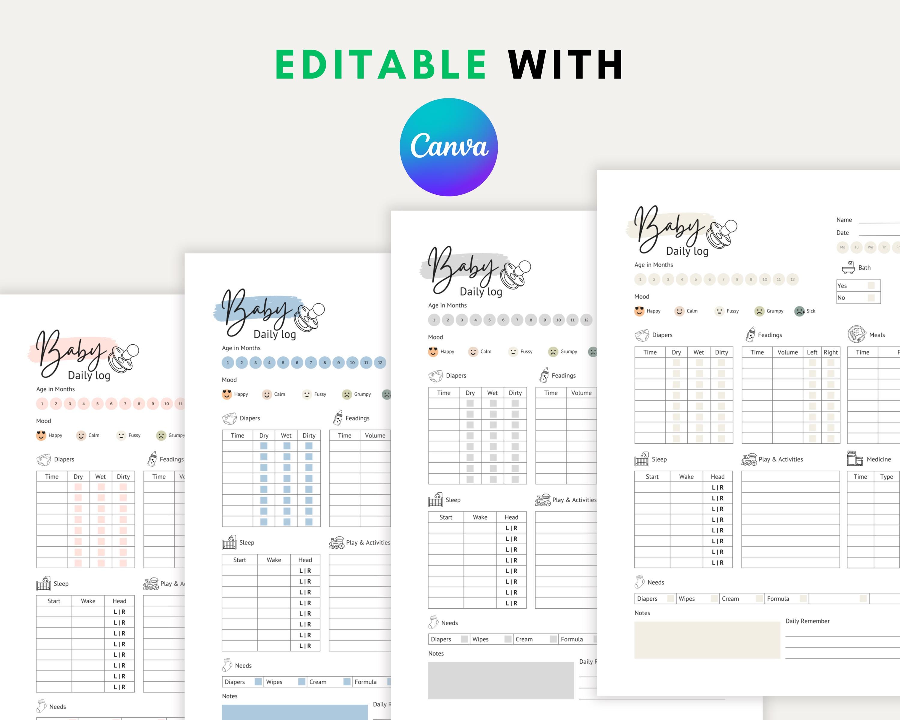 Baby Daily Log Tracker, Newborn Diary Chart, Printable Baby Care Log ...