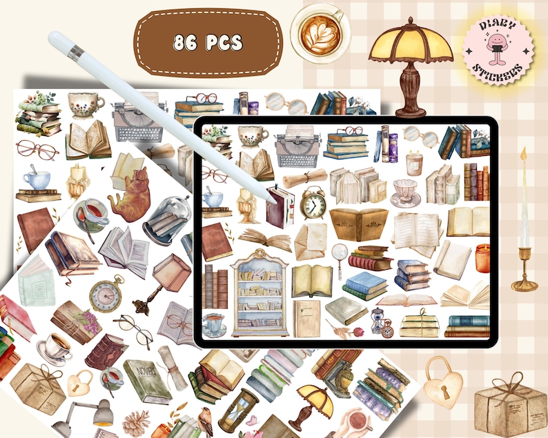 Reading Time Digital Stickers for Goodnotes, Bookworm Pre-cropped ...