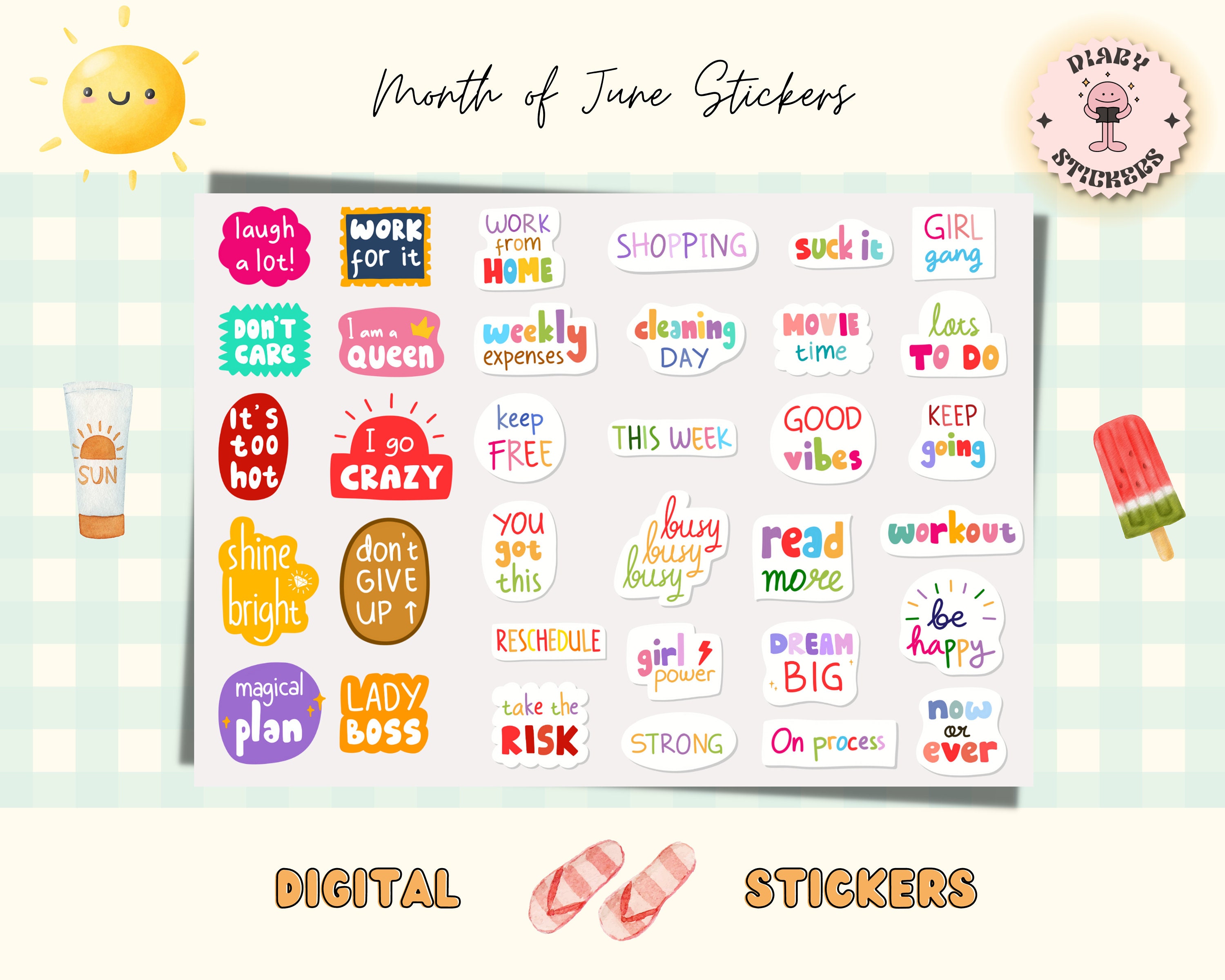 June Digital Stickers, Summer Planner Stickers (PNG, Goodnotes) - Etsy