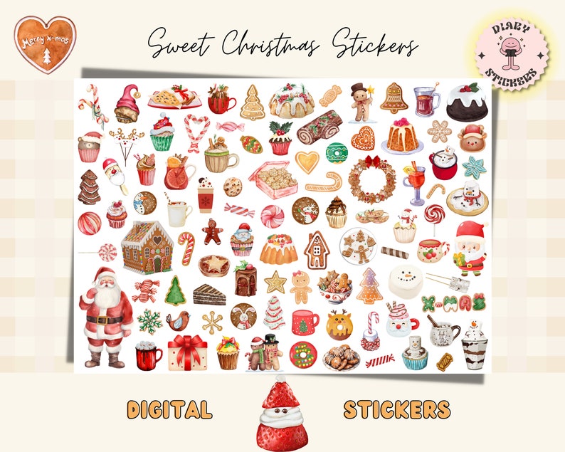 Sweet Christmas Digital Stickers, Holiday Watercolor Decorations ...