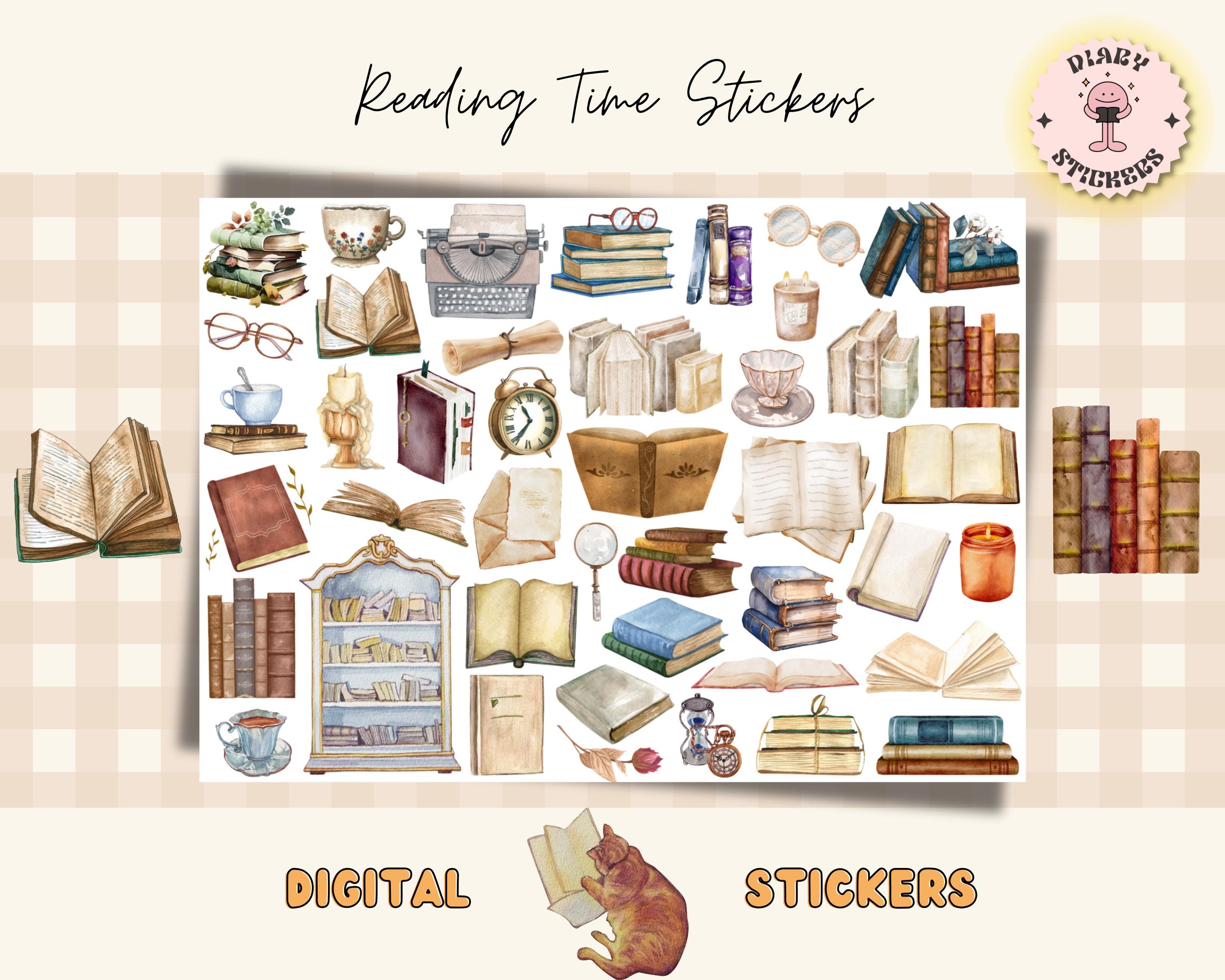 Reading Time Digital Stickers for Goodnotes, Bookworm Pre-cropped ...