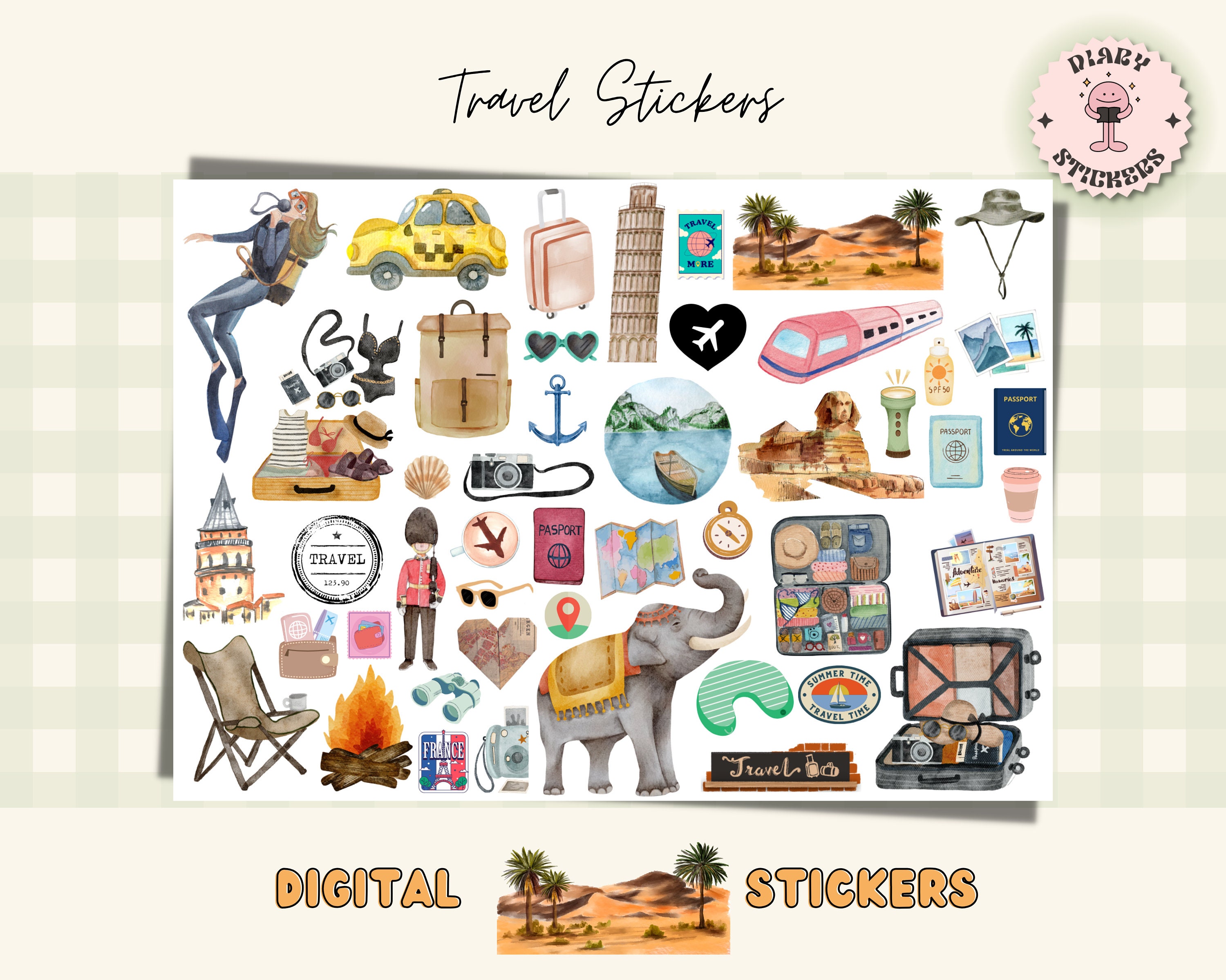 Travel Digital Stickers for Goodnotes, Travel Pre-cropped Digital ...