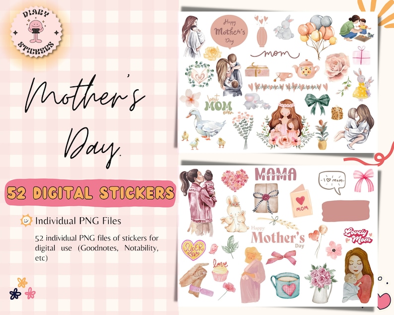 Mother's Day Digital Stickers, Digital Stickers for Planners, Mother's ...
