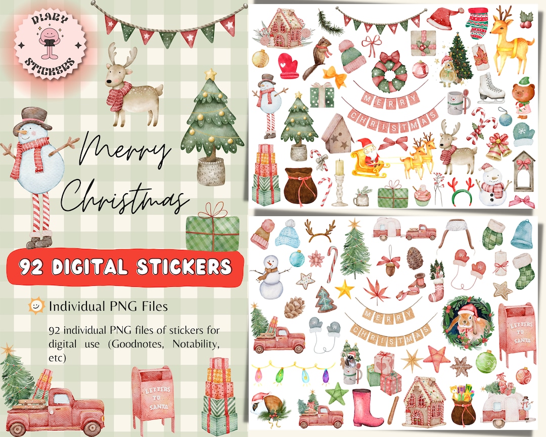 Watercolor Christmas Digital Stickers, Christmas Stickers, Holiday ...