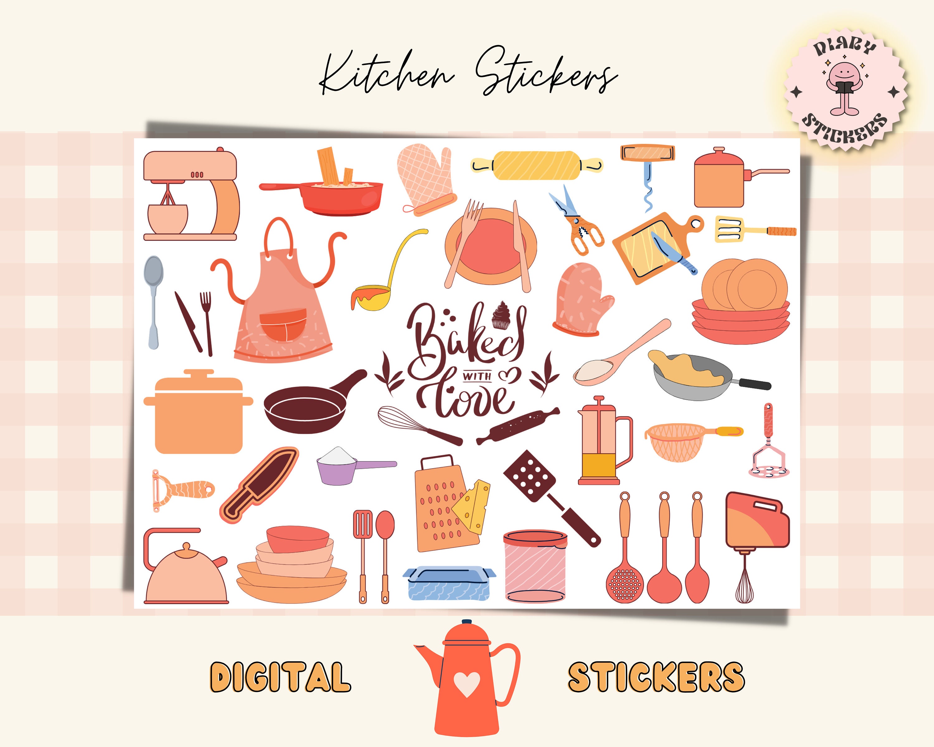 Kitchen Utensil Digital Stickers for Goodnotes, Kitchen Pre-cropped ...