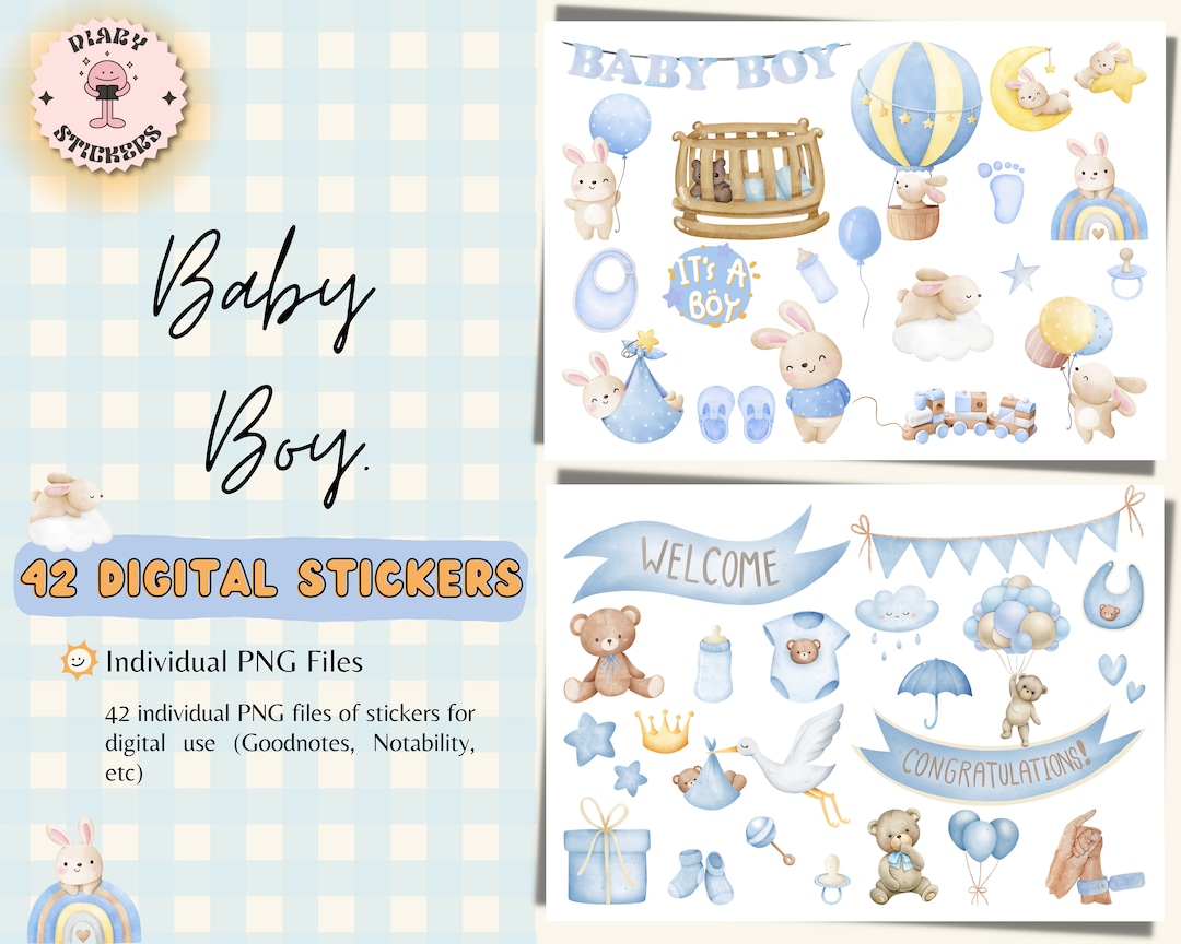 Baby Boy Digital Stickers, Digital Stickers for Planners, Baby Boy ...