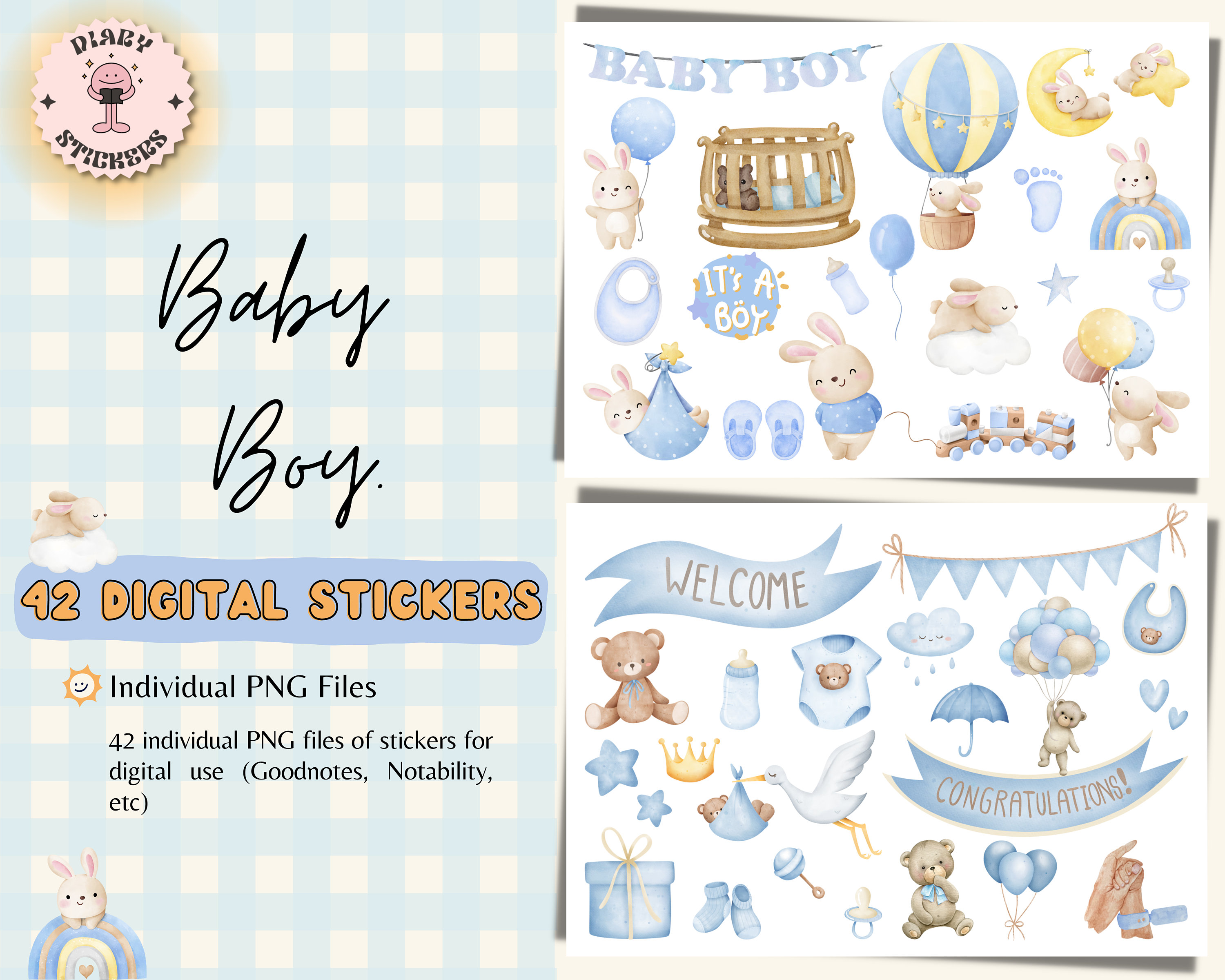 Baby Boy Digital Stickers, Digital Stickers for Planners, Baby Boy ...
