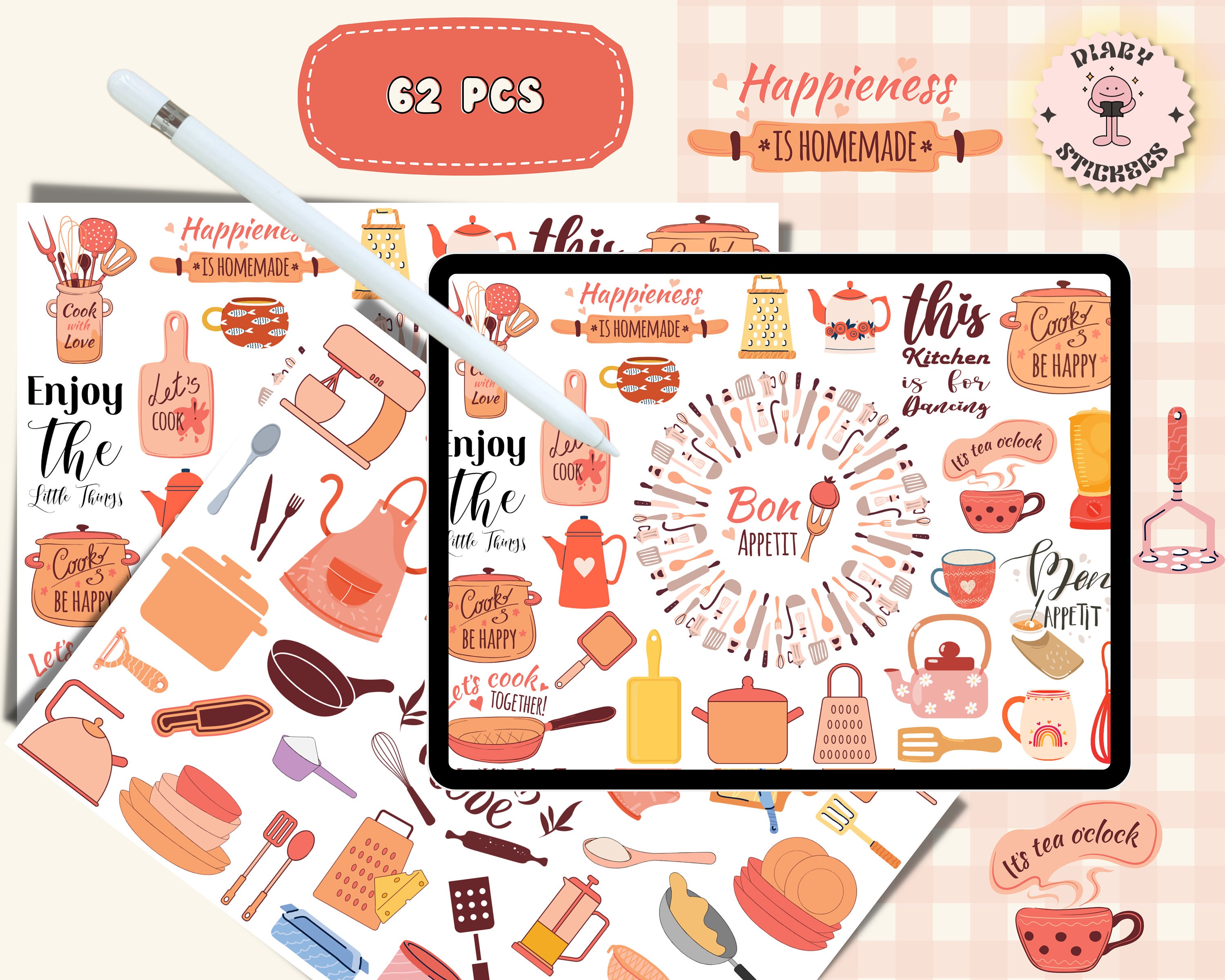 Kitchen Utensil Digital Stickers for Goodnotes, Kitchen Pre-cropped ...