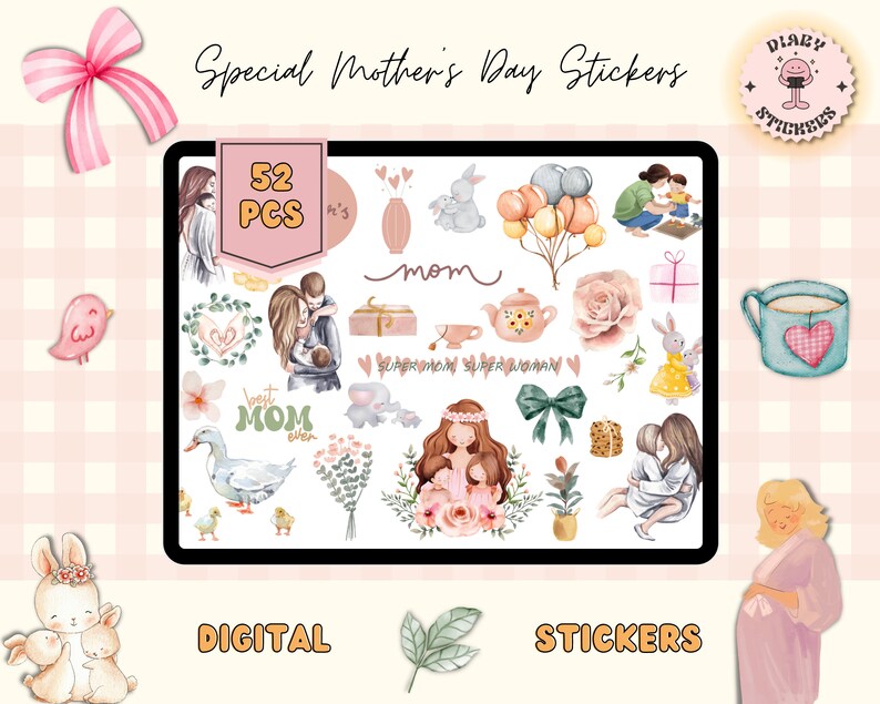 Mother's Day Digital Stickers, Digital Stickers for Planners, Mother's ...