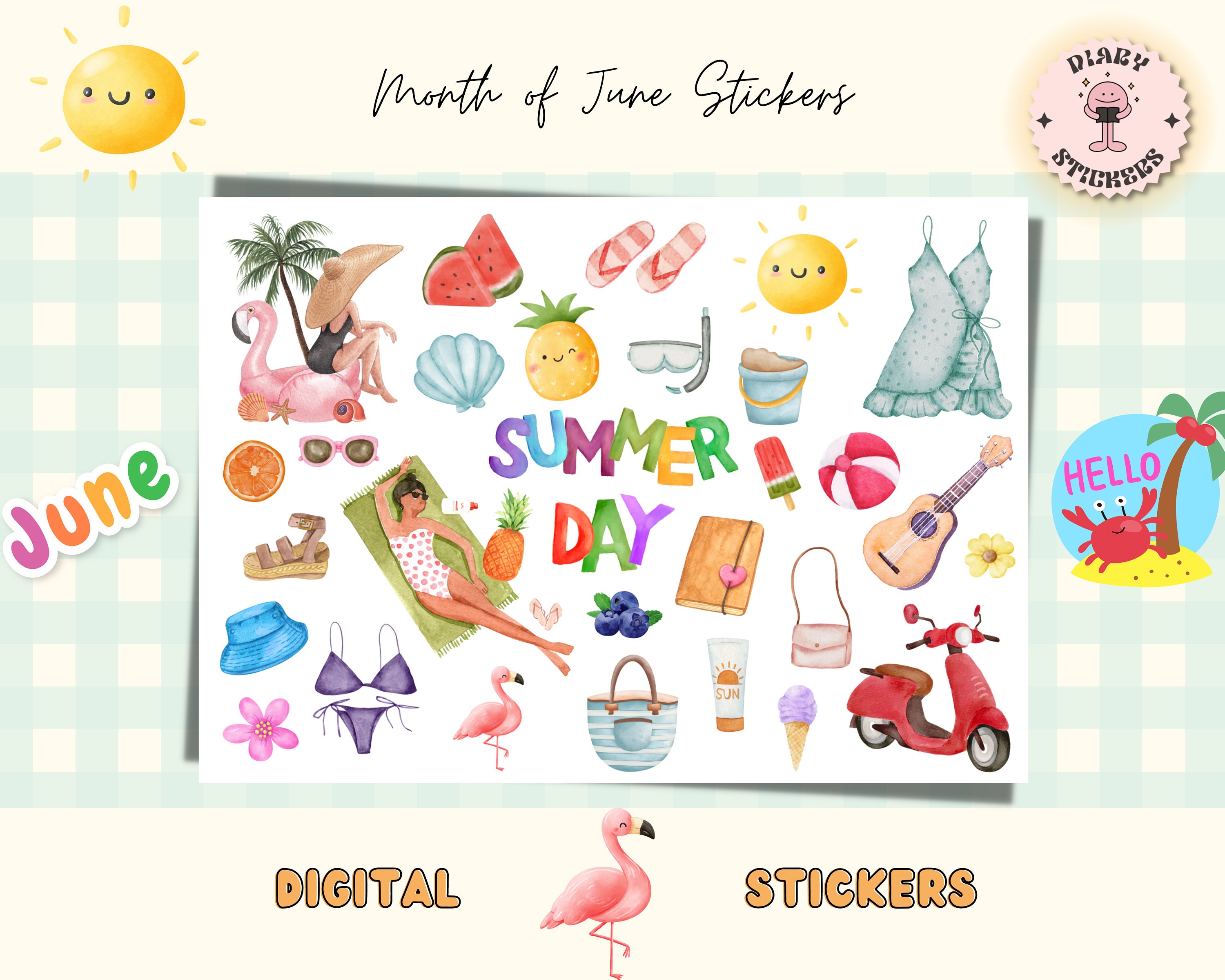 June Digital Stickers for Goodnotes, Month of June, Monthly Stickers ...