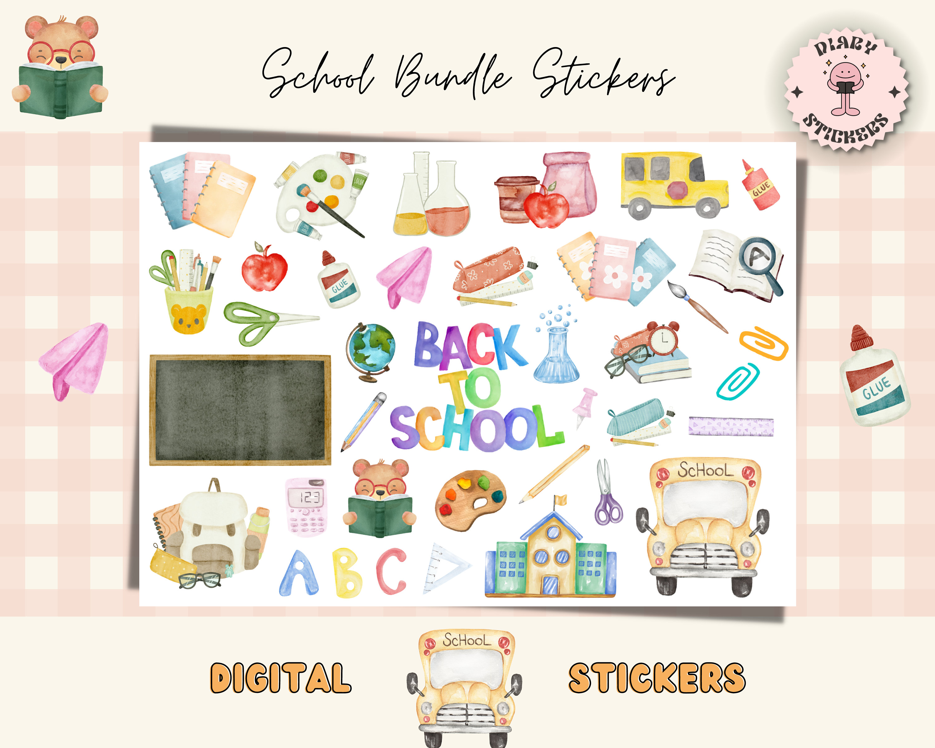 School Bundle, Back to School Clipart Png, School Supplies, School Bus ...