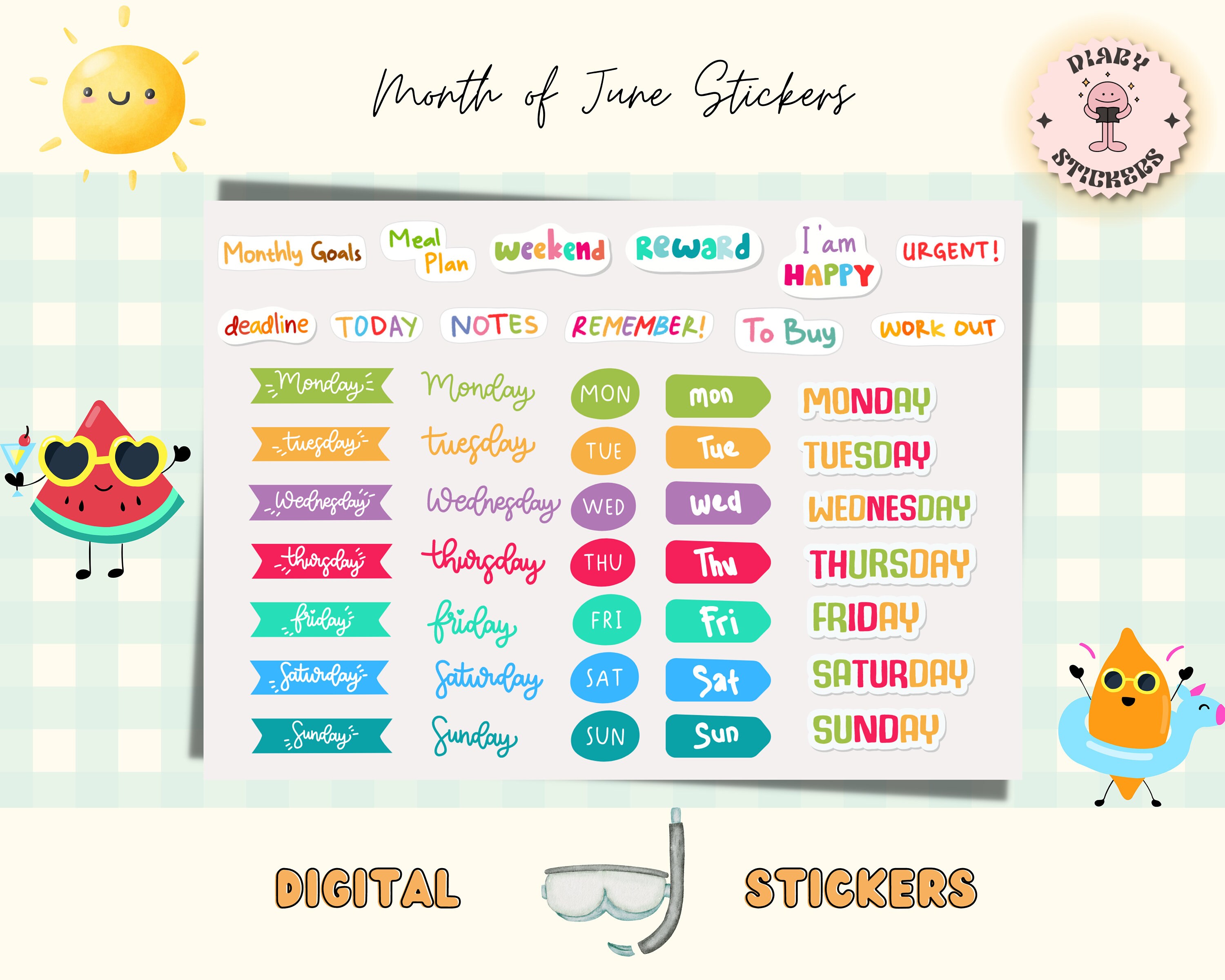 June Digital Stickers for Goodnotes, Month of June, Monthly Stickers ...