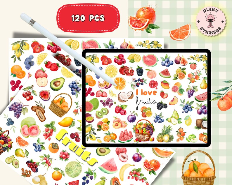 Fruits Digital Stickers for Goodnotes, Healthy Food Stickers, Veges ...