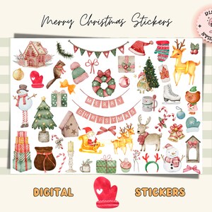 Watercolor Christmas Digital Stickers, Christmas Stickers, Holiday ...