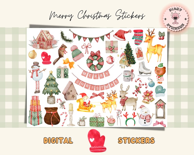 Watercolor Christmas Digital Stickers, Christmas Stickers, Holiday ...